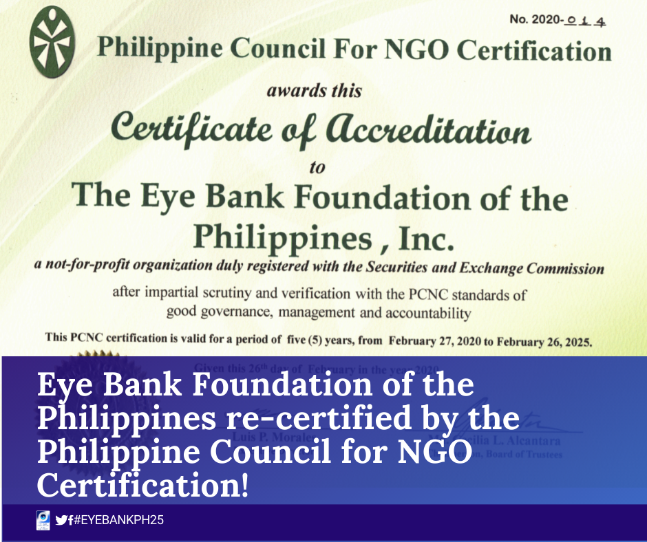 Eye Bank Gets PCNC Certification! | Eye Bank Foundation of the Philippines